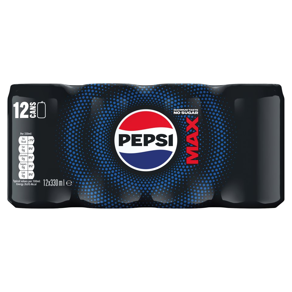 PEPSI MAX NO SUGAR COLA CAN PACK 12 X 330ML - Centra