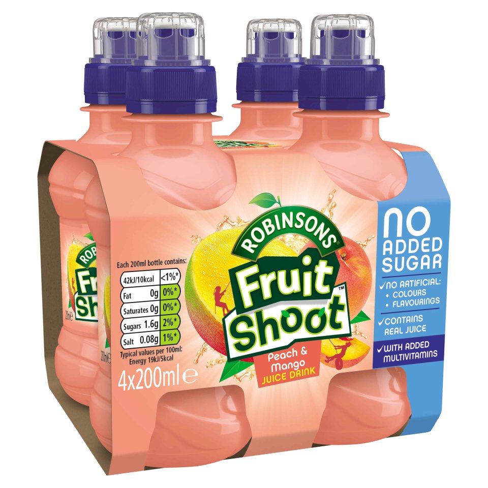 Robinsons Fruit Shoot Peach & Mango 4Pack 200ml - Centra