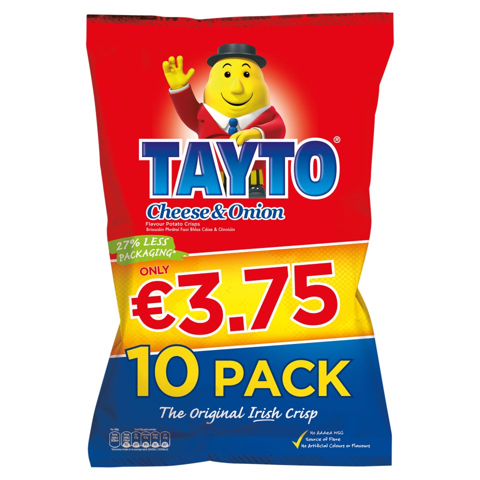 Tayto Cheese & Onion Crisps 10 Pack 250g - Centra