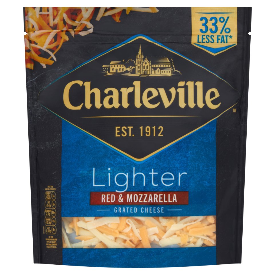 Charleville Lighter Red & White Grated Cheddar 180g - Centra