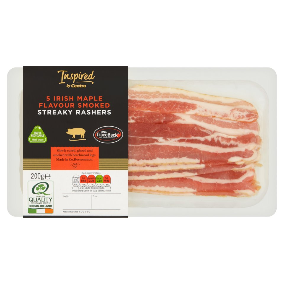 Centra Inspired 5 Irish Maple Flavour Smoked Streaky Rashers 200g - Centra
