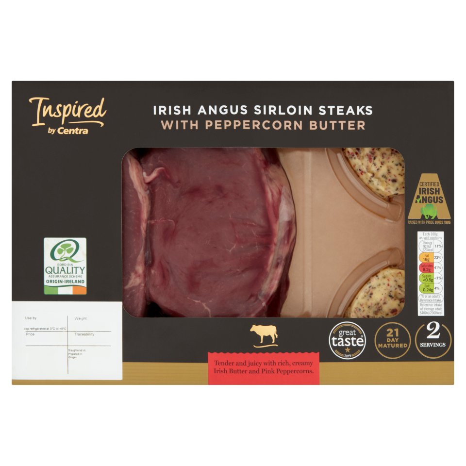 INSPIRED BY CENTRA FRESH IRISH ANGUS SIRLOIN STEAK WITH PEPPERCORN 440G ...