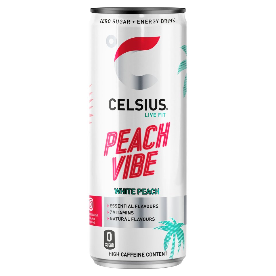 Celsius Peach Vibe White Peach Energy Drink Can 355ml - Centra