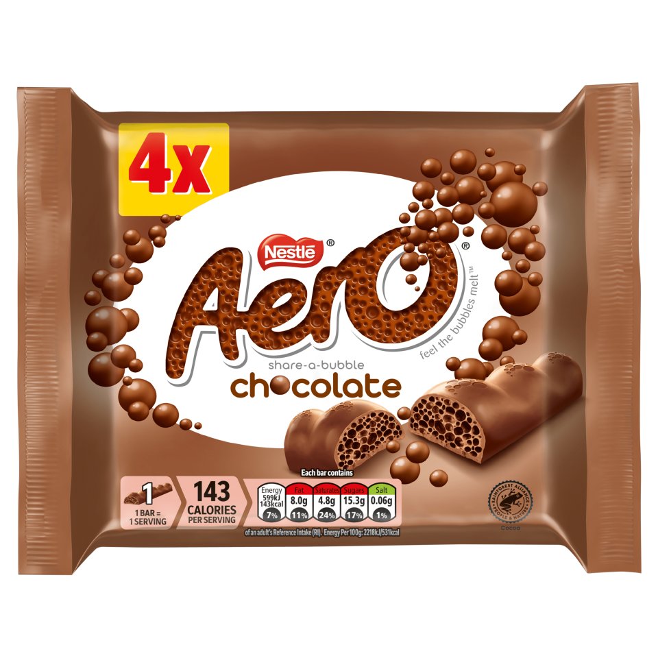 Aero Bubbly Milk Chocolate Bar Multipack 27g 4 Pack - Centra