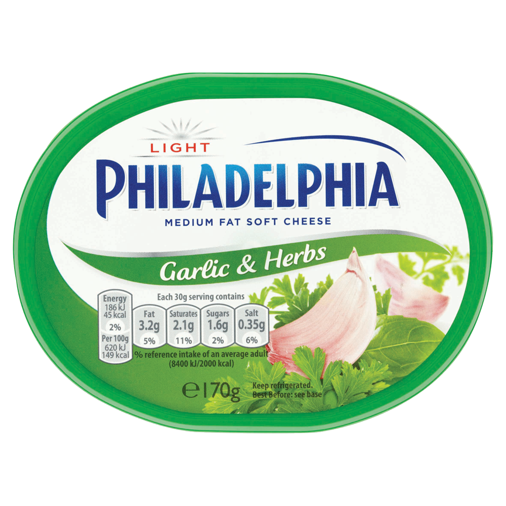 Philadelphia Light with Garlic and Herbs Soft White Cheese 170g - Centra