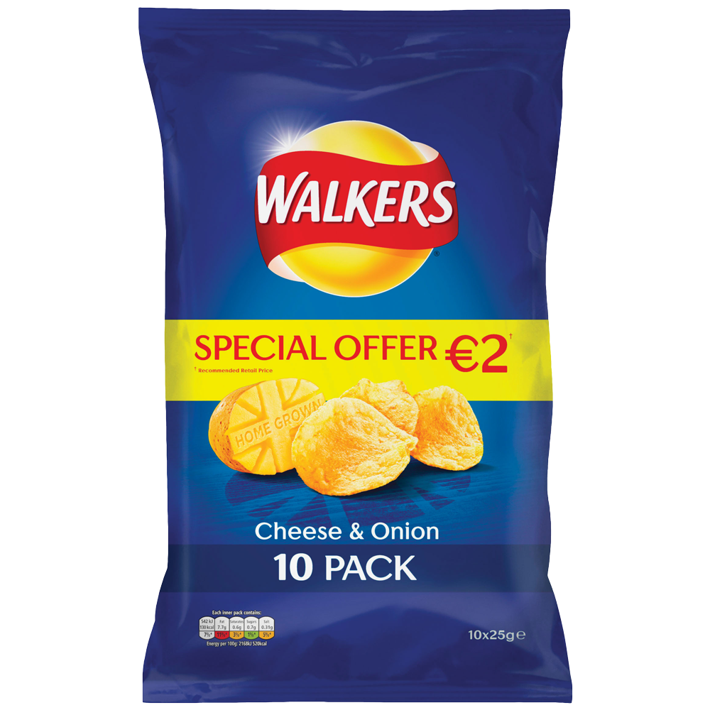 Walkers Cheese & Onion 10 Pack - Centra