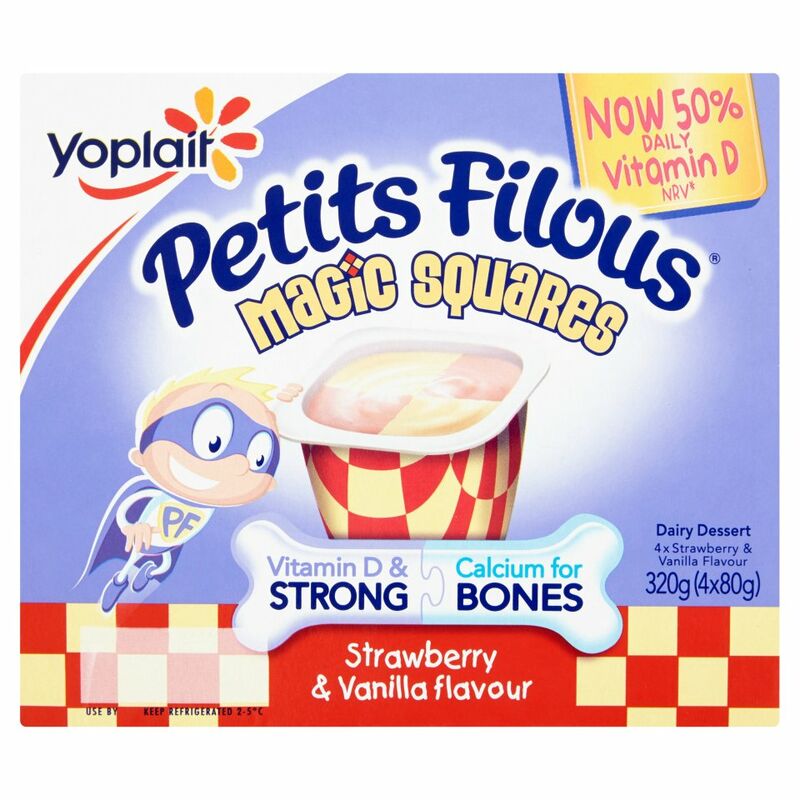 Yoplait Petis Filous Magic Squares Strawberry & Vanilla 4 Pack 320g ...